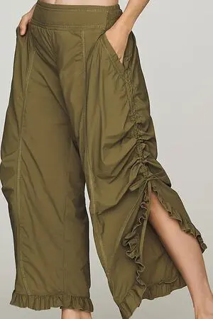 DAILY PRACTICE Ruffle Detail Cotton Blend Pants - Olive
