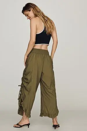 DAILY PRACTICE Ruffle Detail Cotton Blend Pants - Olive