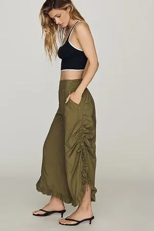 DAILY PRACTICE Ruffle Detail Cotton Blend Pants - Olive
