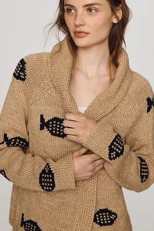 The Great. Fish Motif Shawl Collar Cardigan
