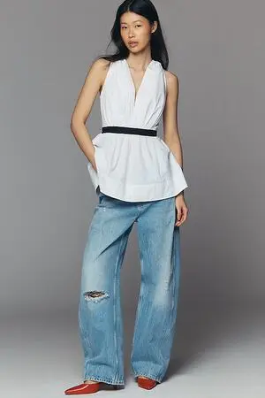 Anthropologie Cotton Open Back Plunge Top