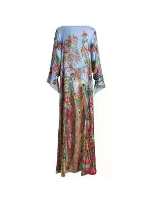 Etro Long Twill Dress With Placed Paisley Foliage Print