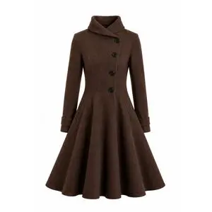 NIKKA PLACE Wool Blend A-line Button Coat - Brown