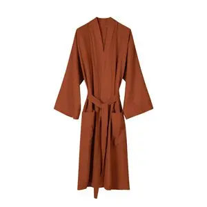 TAMEKO Nami Organic Cotton Kimono Robe / Amber - Red