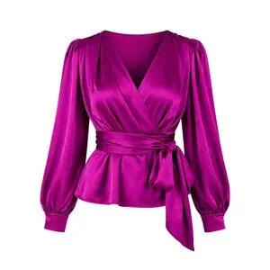 SACHA DRAKE Satin Faux Wrap Top In Magenta - Pink