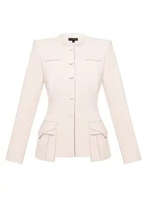 TIA DORRAINE Cotton Blend Collarless Blazer - Beige