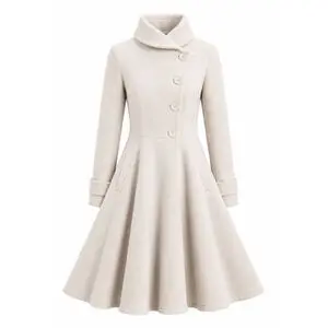 NIKKA PLACE Flared Wool Blend Winter Coat With Buttons - White