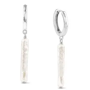 ASTOR & ORION Nora Pearl Dangle Sterling Huggie Earrings - Silver/white