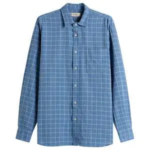 FORET Scout Loose Weave Check Shirt - Light Blue Check