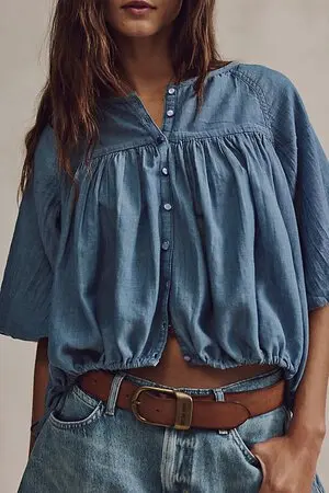 Free People We The Free Marysol Denim Top - Stone Indigo