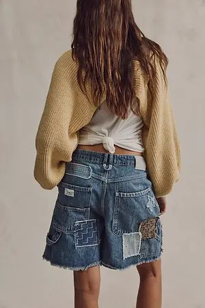 Free People Reese Patched Workwear Denim Shorts