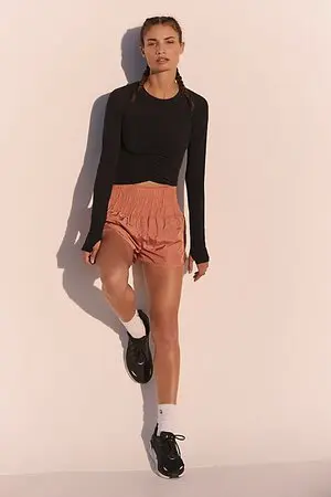 Free People Tempo Ruched UV Protection Long Sleeve Black