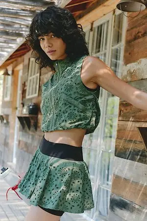 Free People Gone Hiking" Set: Zip-front Vest And Skort With Cutout Details