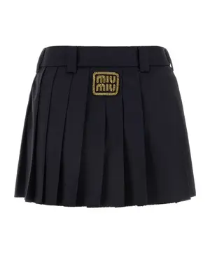 Miu Miu Pleated Mini Skirt With Embroidered Logo
