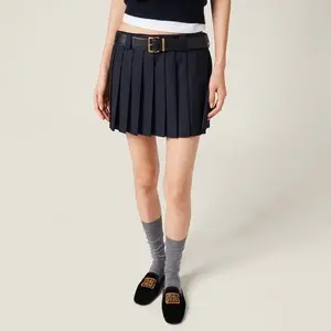 Miu Miu Pleated Mini Skirt With Embroidered Logo