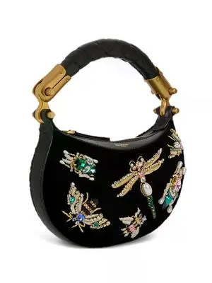 Balmain Mini Ébène Insect Bag In Embroidered Velvet