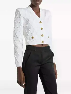 Balmain Cropped Knit Cardigan - White