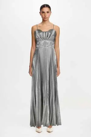 Acler Kelsale Maxi Dress Metallic Pleated Gown