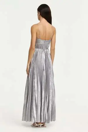 Acler Kelsale Maxi Dress Metallic Pleated Gown