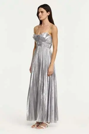 Acler Kelsale Maxi Dress Metallic Pleated Gown