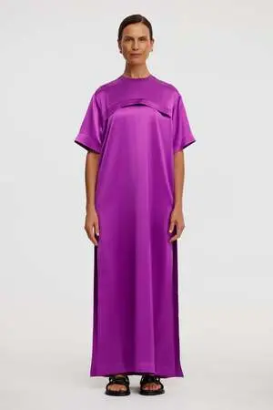 Acler Baile Dress In Woven Satin - Deep Mulberry