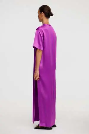 Acler Baile Dress In Woven Satin - Deep Mulberry