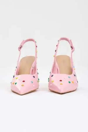 Acler Judley Embellished Pointed Toe Slingback Heel - Fairy Bread