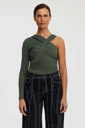 Acler Wyson Knit Jersey Top - Deep Olive