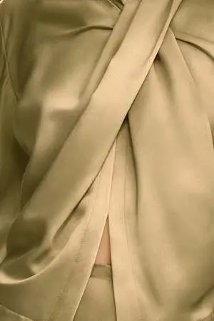 Acler Soroba Top Long Sleeve Satin Draped Crossover Blouse