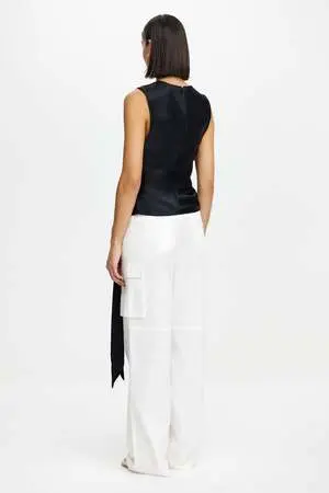 Acler Sleeveless Sculptural Satin Top - Black