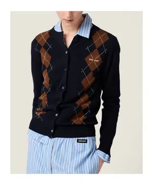 Miu Miu Argyle Crewneck Cardigan - No