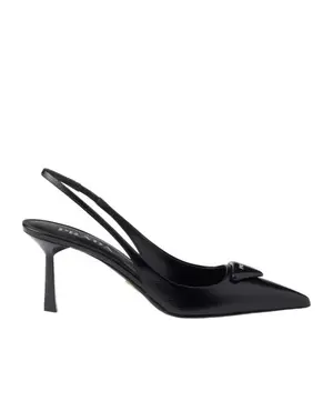 Prada Triangle-logo Pointed-toe Slingback Pumps - Black