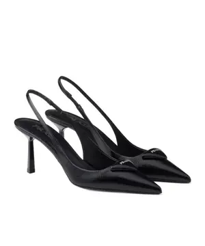 Prada Triangle-logo Pointed-toe Slingback Pumps - Black