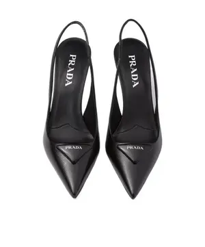 Prada Triangle-logo Pointed-toe Slingback Pumps - Black