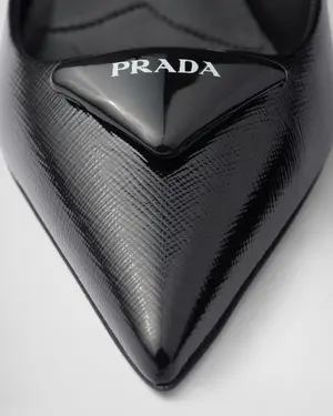 Prada Triangle-logo Pointed-toe Slingback Pumps - Black