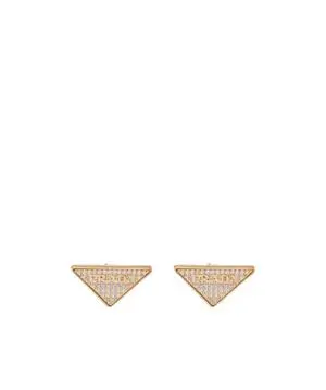 Prada Crystal Logo Stud Earrings - Yellow