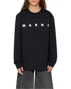 Marni Crew Neck Long Sleeve T-shirt With Logo