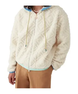 Casablanca Shearling Zip-up Hooded Jacket - Off-white