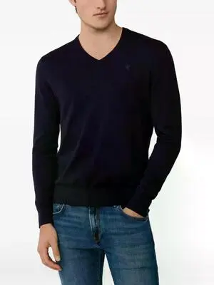 HACKETT LONDON Embroidered-detail V-neck Sweater - Blue