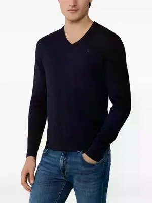 HACKETT LONDON Embroidered-detail V-neck Sweater