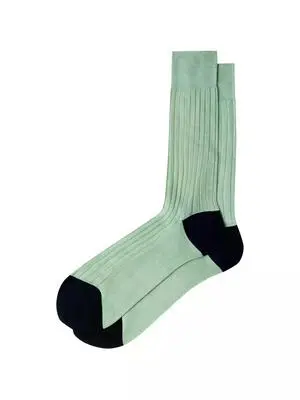 HACKETT LONDON Ribbed-knit Contrast-heel Socks - Green