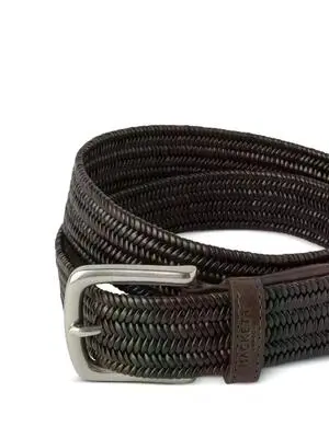 HACKETT LONDON Braided Leather Belt With Silver-Tone Buckle