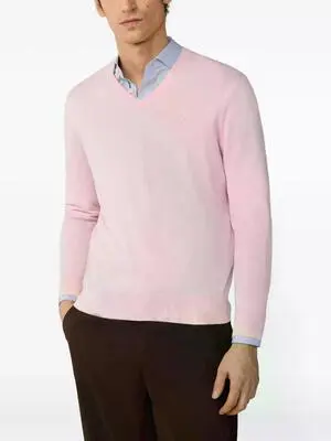 HACKETT LONDON Embroidered-logo V-neck Cotton Jumper - Pink
