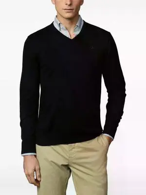HACKETT LONDON Embroidered-logo V-neck Cotton Jumper - Black