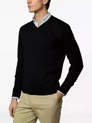 HACKETT LONDON Embroidered-logo V-neck Cotton Jumper