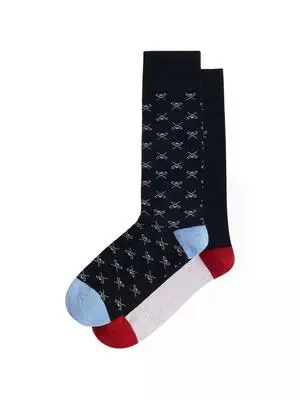 HACKETT LONDON Jacquard-patterned Colour-block Cotton Socks - Blue