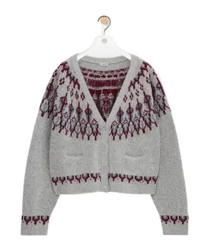 Loewe Fair Isle Pattern V-neck Cardigan - Gray