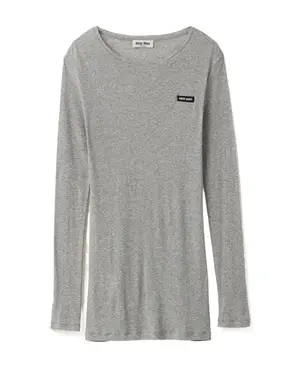 Miu Miu Ribbed Knit Jersey Dress With Logo Patch