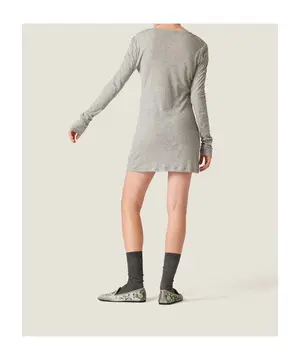 Miu Miu Ribbed Knit Jersey Dress With Logo Patch