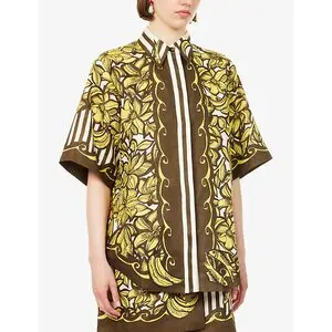 ALEMAIS Graphic-pattern Hemp Shirt